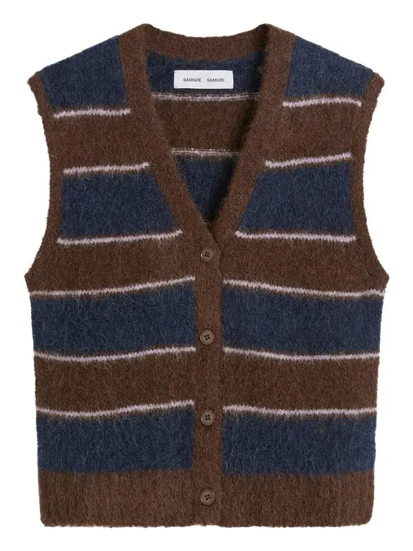 SAMSØE SAMSØE Sajeanne Hairy Knit Vest Top - Black Coffee Stripe