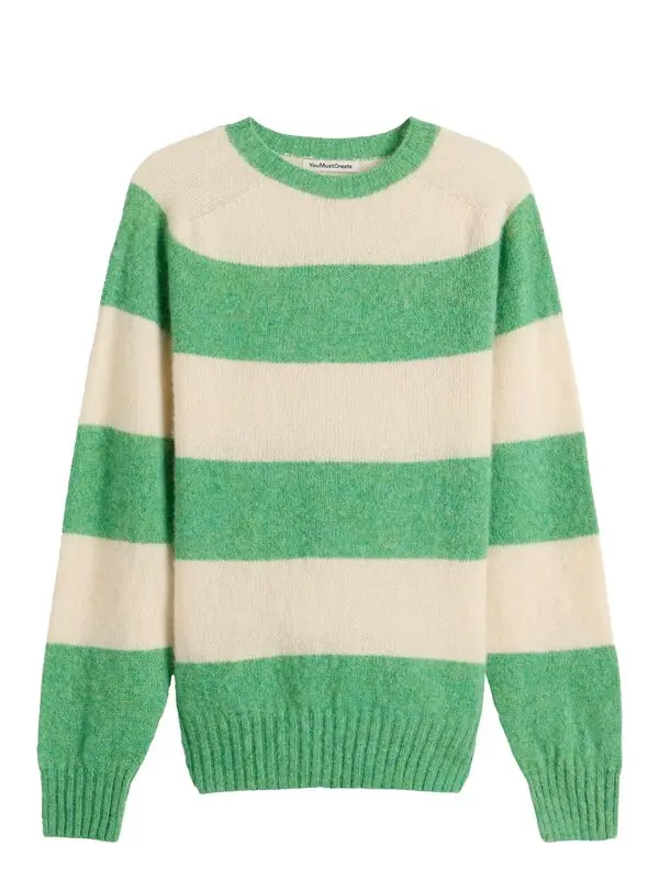 You Must Create Suedehead Stripe Crew Neck Jumper - Green/off White