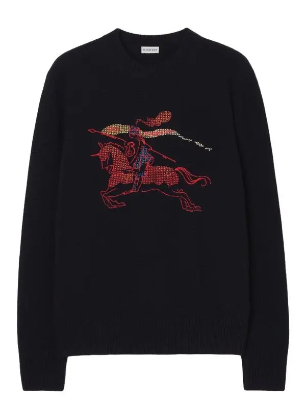 Burberry Equestrian Knight Design Wool Cashmere Sweater - Navy