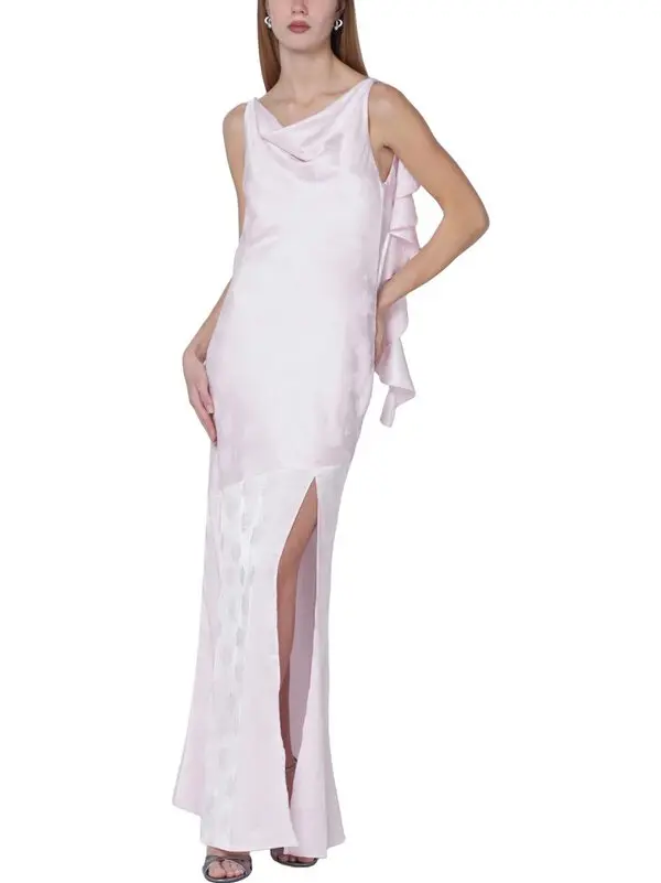 ROTATE BY BIRGER CHRISTENSEN Long Satin Jacquard Dress With Ruffles - Pink