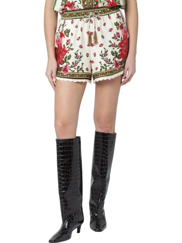 Farm Rio Floral Linen-blend Shorts With Crochet Trim - Multicolor