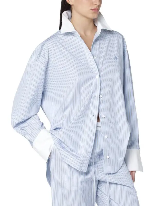 Attico Striped Cotton Poplin Shirt - Light Blue