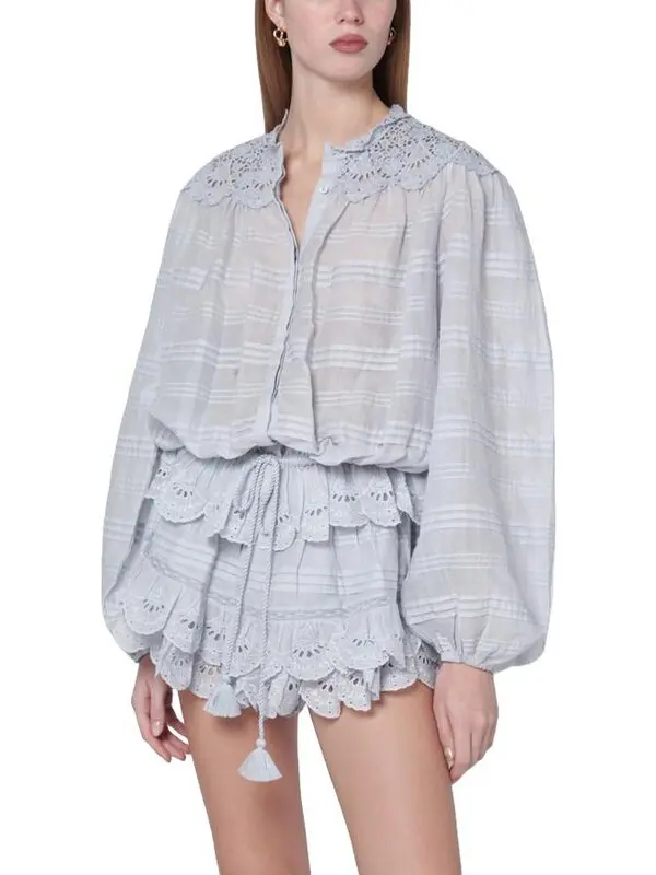 Isabel Marant Cotton Blouse With Floral Lace - Light Blue