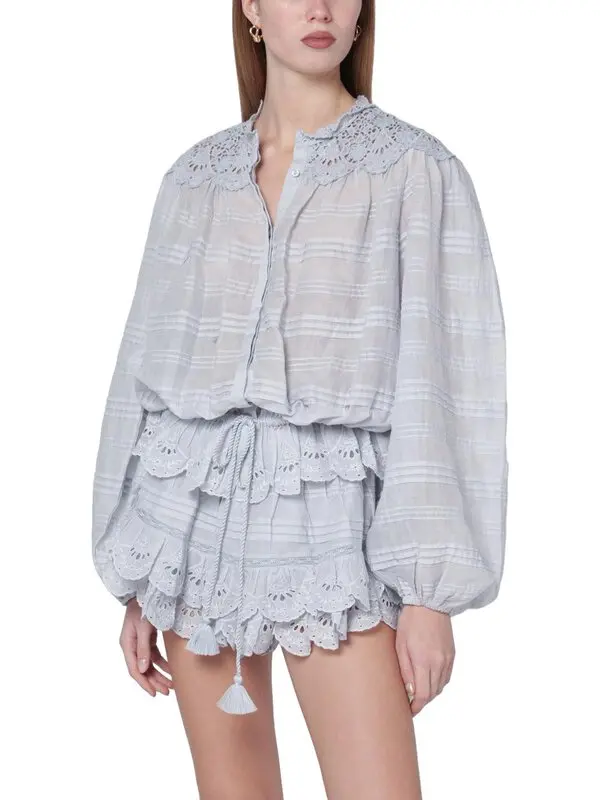 Isabel Marant Polly Cotton Blouse With Floral Lace - Light Blue