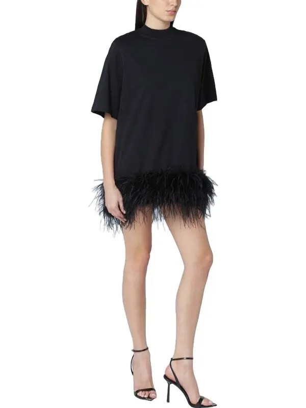 Attico Mini Dress With Feathers - Black