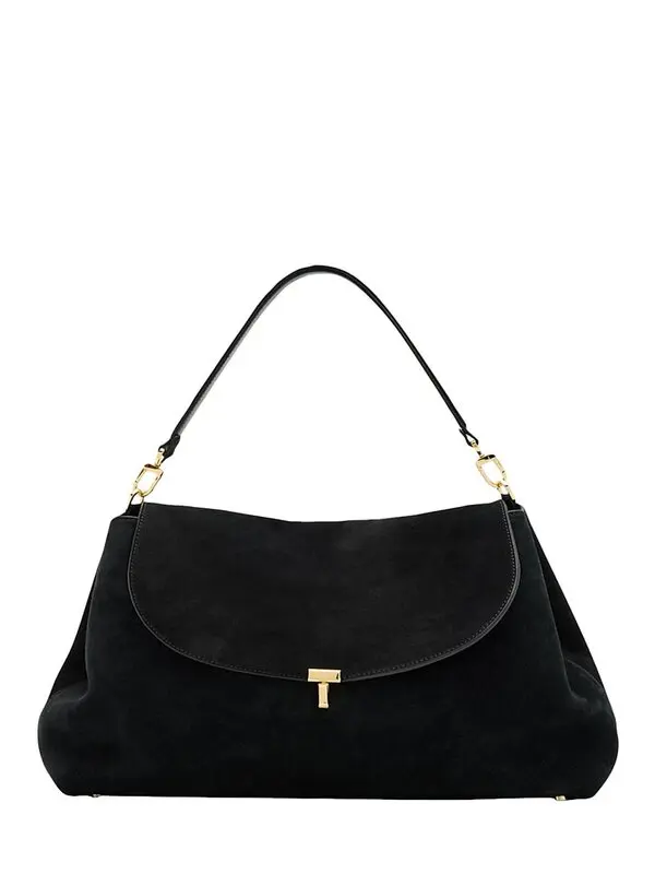 TOTEME T-lock Suede Shoulder Bag - Black