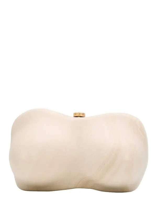 Cult Gaia Reina Marbled Acrylic Sculptural Clutch Bag - Travertine