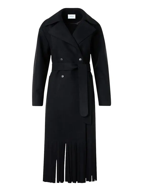 Akris Belted Fringed Maxi Trench Coat - Black