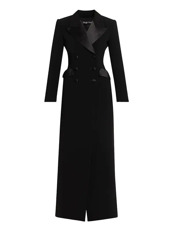 SERGIO HUDSON Satin-lapel Double-breasted Long Coat - Ebony