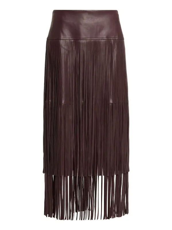 L'Agence Karolina Faux Leather Fringe Skirt - Dark Malbe