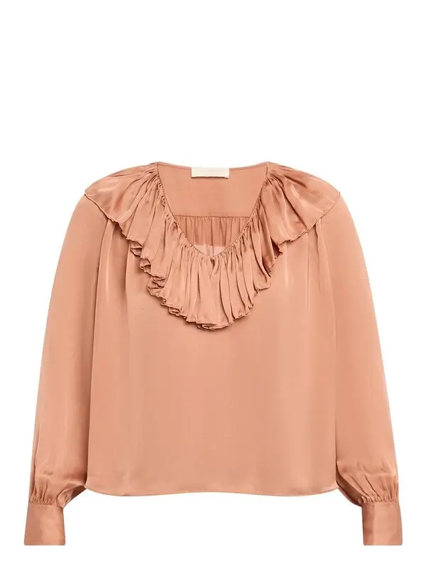 Ulla Johnson Liese Silk Ruffle-neck Blouse - Desert Ros