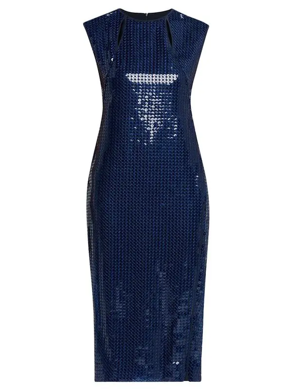 Akris Sequin Embellished Chiffon Sheath Dress - Navy