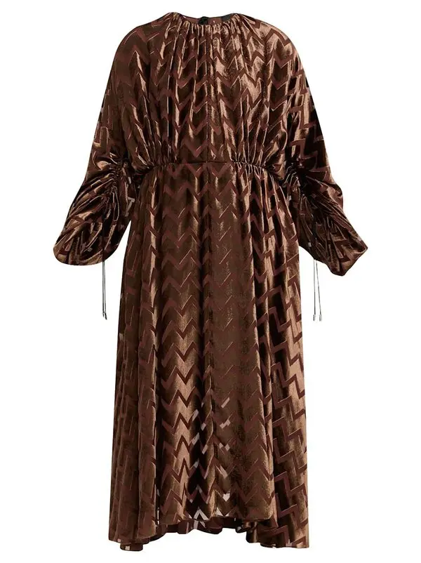 LANVIN Zig Zag Devore Velvet Midi Dress - Mocha
