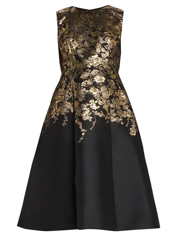 Adam Lippes Eloise Floral Brocade Fit & Flare Dress - Black/gold