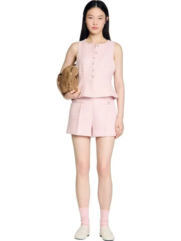 Sandro Sequin Checked Tweed Shorts - Pink