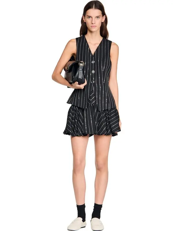 Sandro Striped Sequin Embellished Vest - Black / White