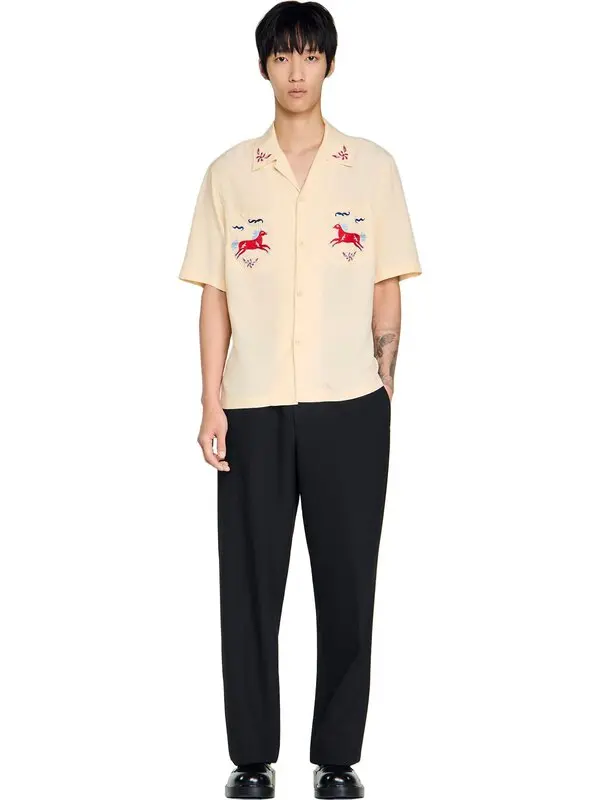 Sandro Embroidered Horse Loose-fit Shirt - Butter Cream