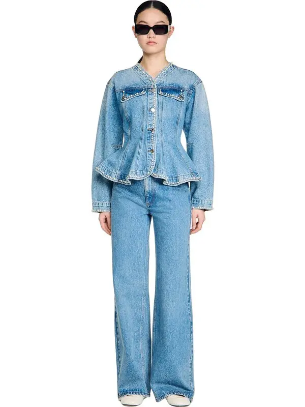 Sandro Beaded Denim Jacket - Blue Jean