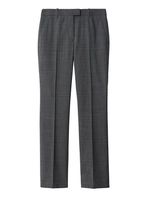 Burberry Wool Check Straight Trousers - Grey