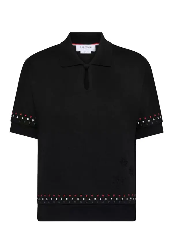 Thom Browne Snowflake-embroidery Polo Top - Black