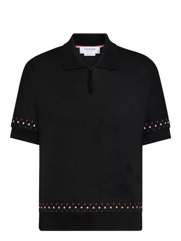 Thom Browne Snowflake-embroidery Polo Top - Black