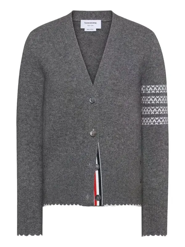 Thom Browne V-neck Four-stripe Cardigan - Grey