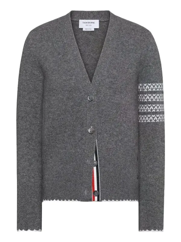 Thom Browne V-neck Four-stripe Cardigan - Grey