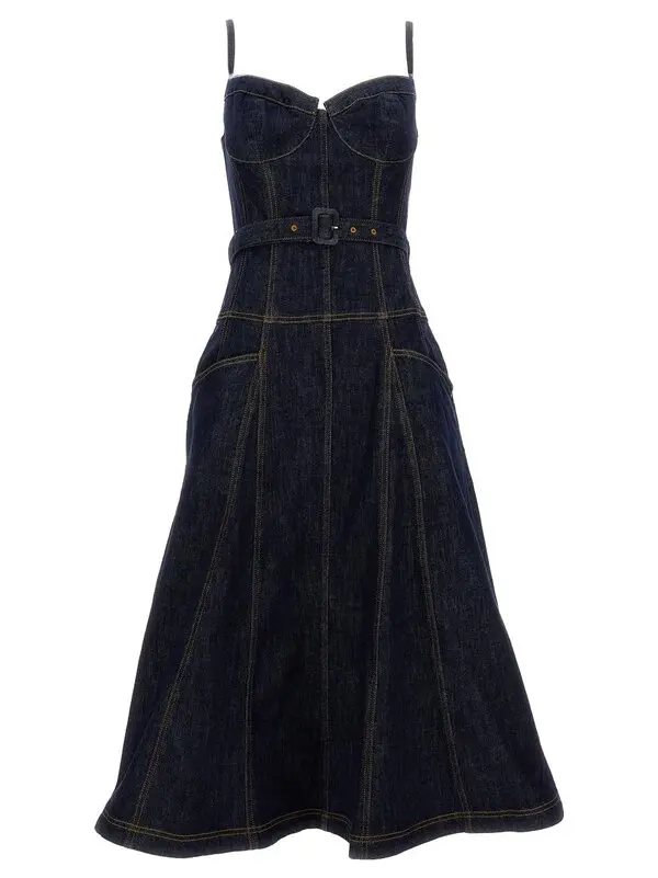 SELF-PORTRAIT Midi Denim Dress - Blue