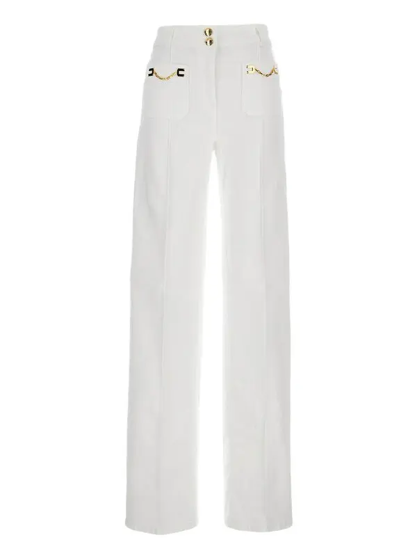 Elisabetta Franchi Cotton-blend Denim Trousers - Bianco