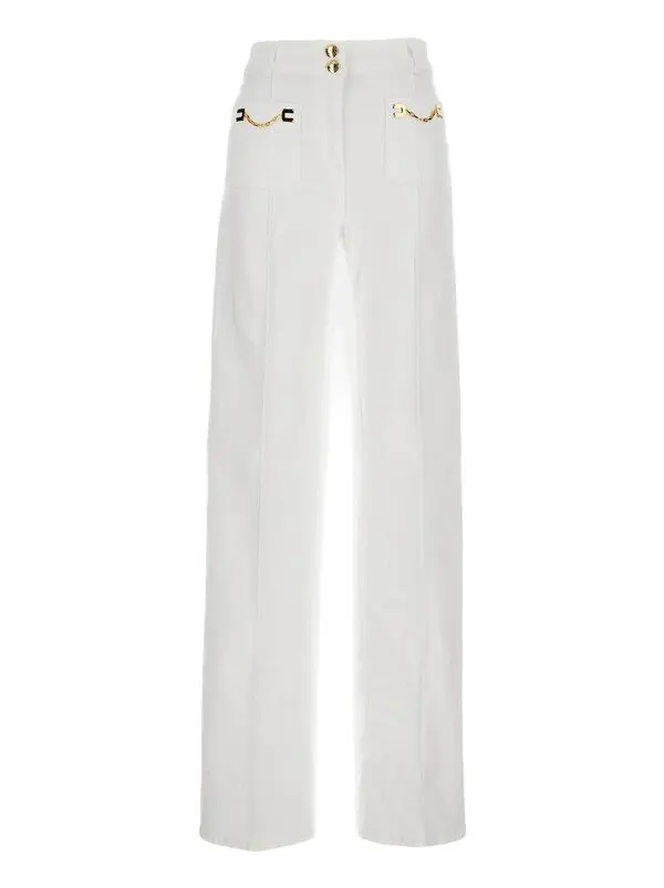 Elisabetta Franchi Cotton-blend Denim Trousers - White