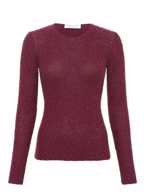 Gabriela Hearst Nello Knit Sweater In Beaded Cashmere Silk - Bordeaux
