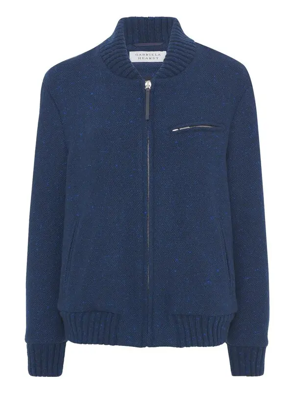 Gabriela Hearst Winslow Donegal Cashmere Bomber Jacket - Electric Navy
