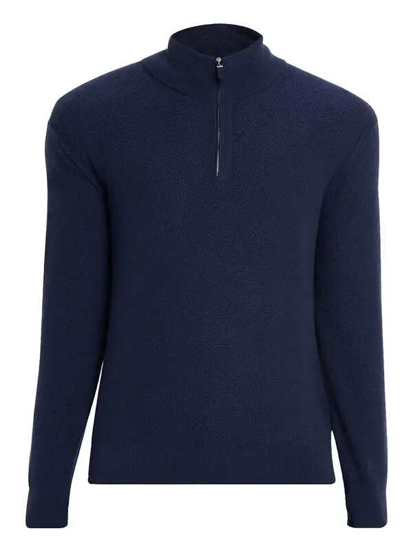 Zegna Cashmere Waffle-knit Quarter-zip Sweater - Md Blu Sld