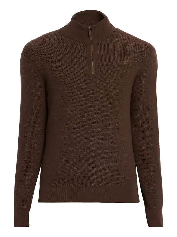 Zegna Cashmere Waffle-knit Quarter-zip Sweater - Md Brw Sld