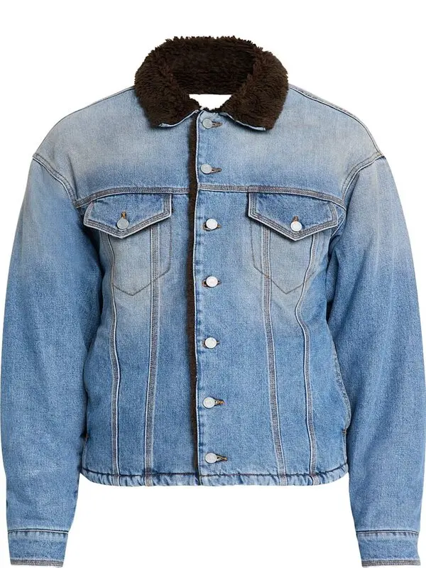 ERL Denim Trucker Jacket With Shearling Collar - Blue