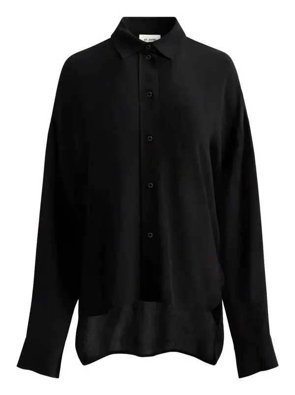 St. John Sharon Button Silk Crepon Blouse - Black
