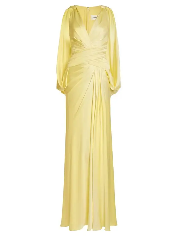Zuhair Murad Satin Draped Maxi Cape Dress - Yellow