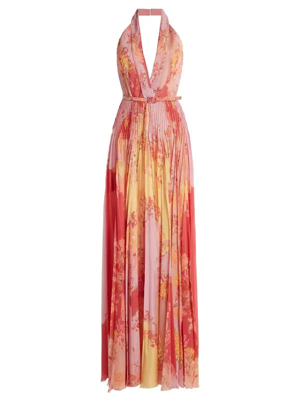 Zuhair Murad Belted Floral Plisse Maxi Dress - Multi