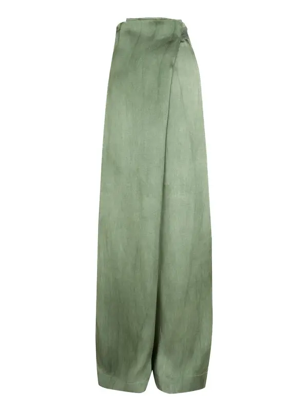 CORTANA Elea Wrap-front Linen-blend Wide-leg Pants - Green