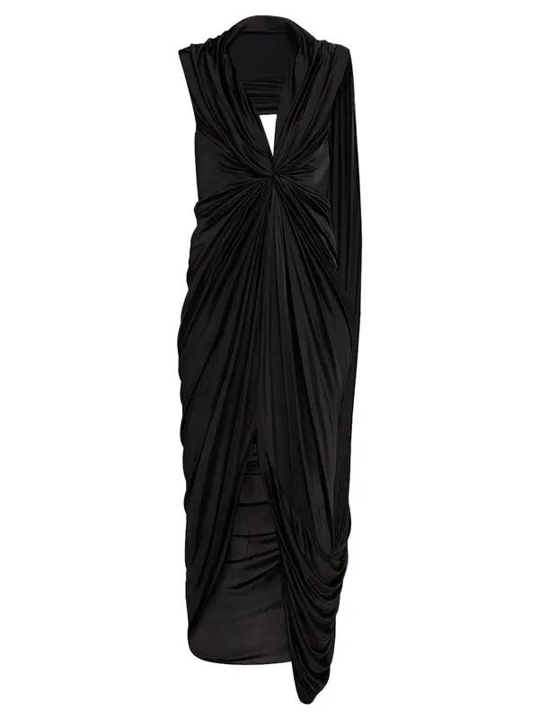 Loewe Draped Asymmetric Looped-panel Dress - Black