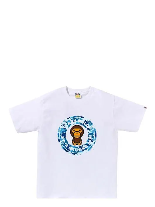 A BATHING APE Abc Camo Milo Busy Works Tee Shirt - White/blue