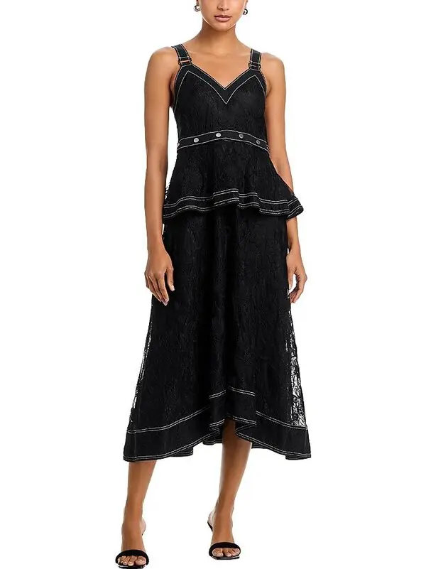 3.1 Phillip Lim Floral Dimensional Lace Midi Dress - Black