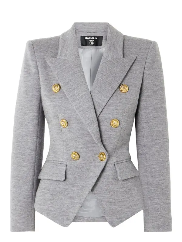 Balmain Wool-blend Jersey Double-breasted Blazer - Gray