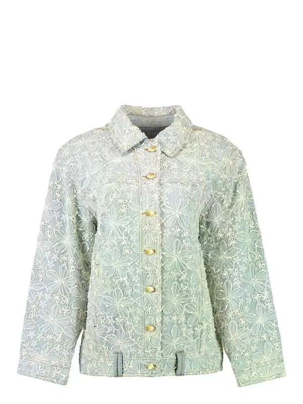 Aje Floral-embroidered Denim Jacket - Blue