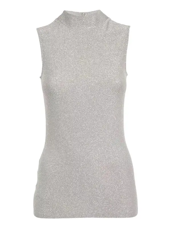 REISS Knit High-neck Top - Silver