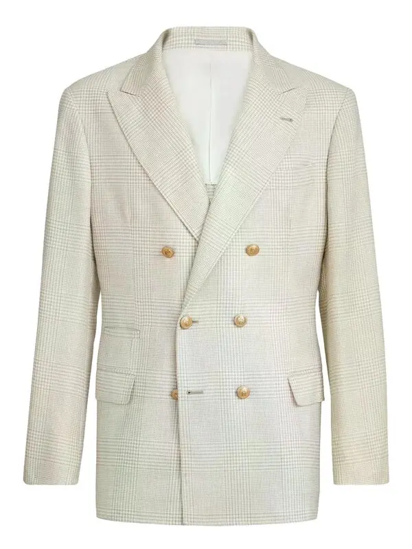 Brunello Cucinelli Prince Of Wales-pattern Double-breasted Blazer - Neutrals