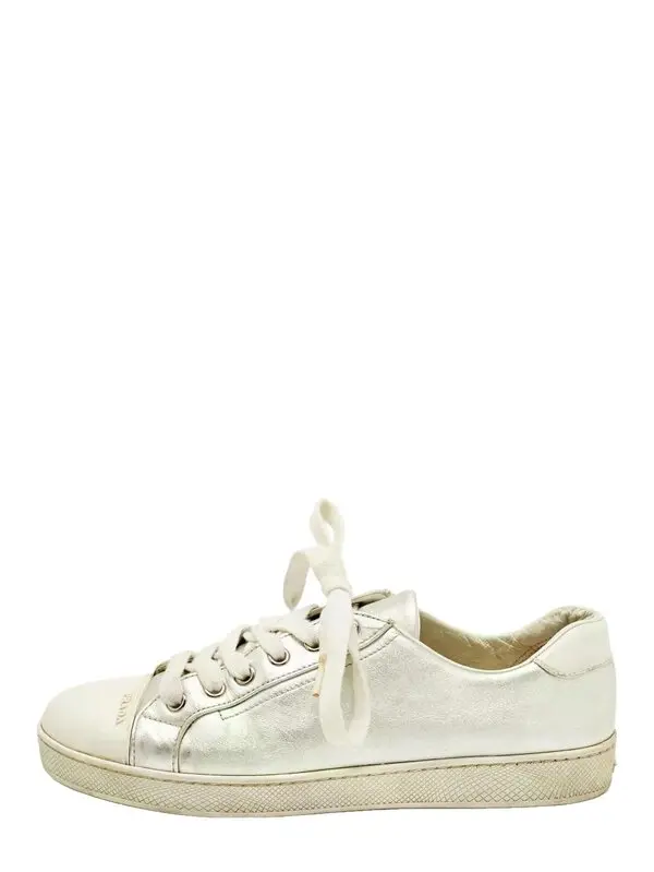 Prada Leather Cap-toe Sneakers - Silver