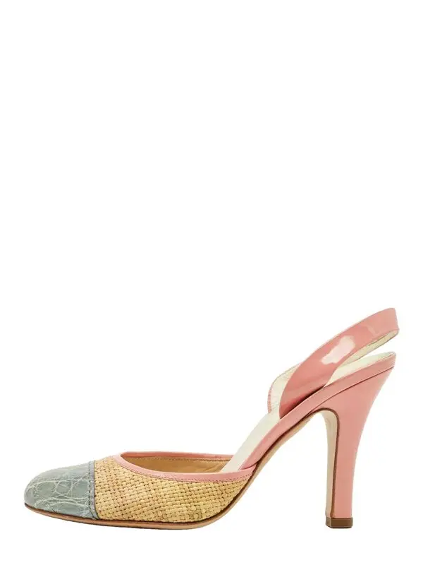 Prada 100mm Raffia Embossed Leather Slingback Pumps - Pink