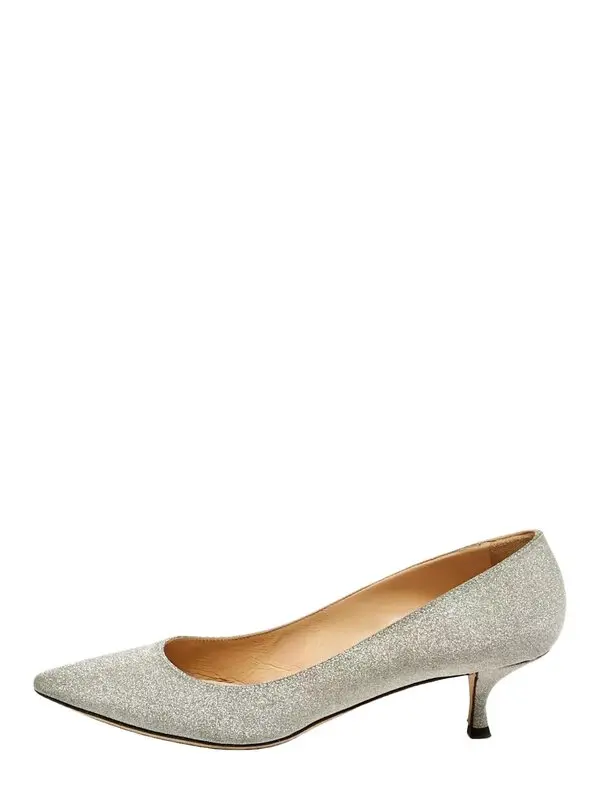SERGIO ROSSI Glitter Pointed-toe Kitten Heel Pumps - Silver