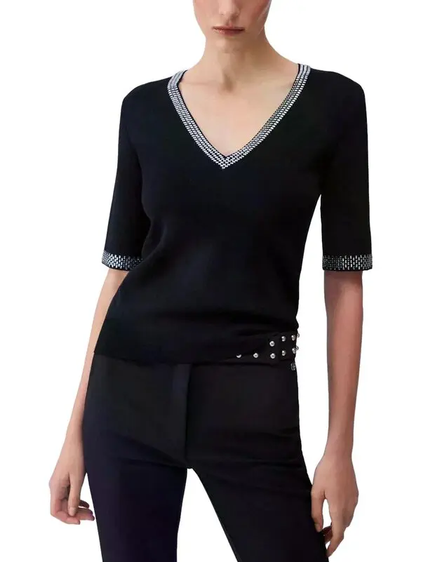 Liu Jo Crystal-embellishment V-neck T-shirt - Black